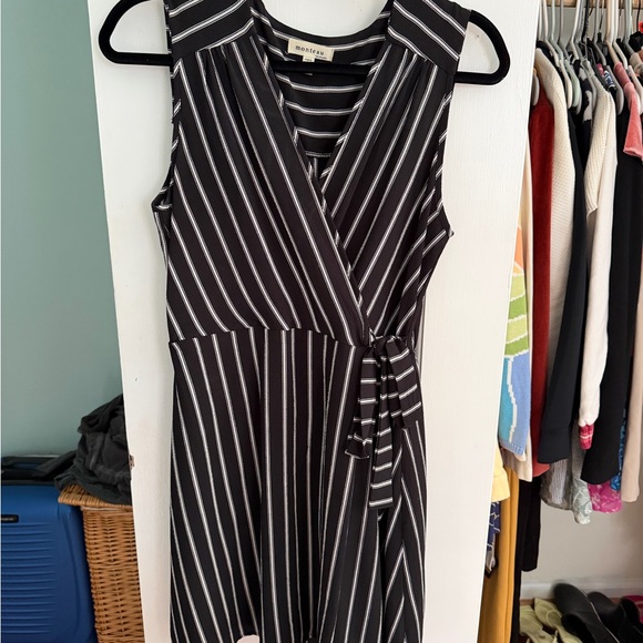 Monteau | Dresses | Monteau Black And White Striped Midi Dress | Poshmark